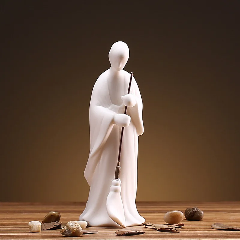 White-Porcelain-Sweeping-Monk-Miniature-Abstract-Ceramics-Ascetic-Monk ...
