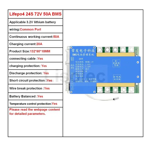 Lifepo4 BMS 24S 72V with Temperature Protect Voltage Balance Function ...