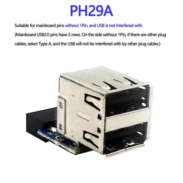 USB 2.0 Motherboard Header 9pin 10pin Motherboard to 2 Ports USB 2.0 ...
