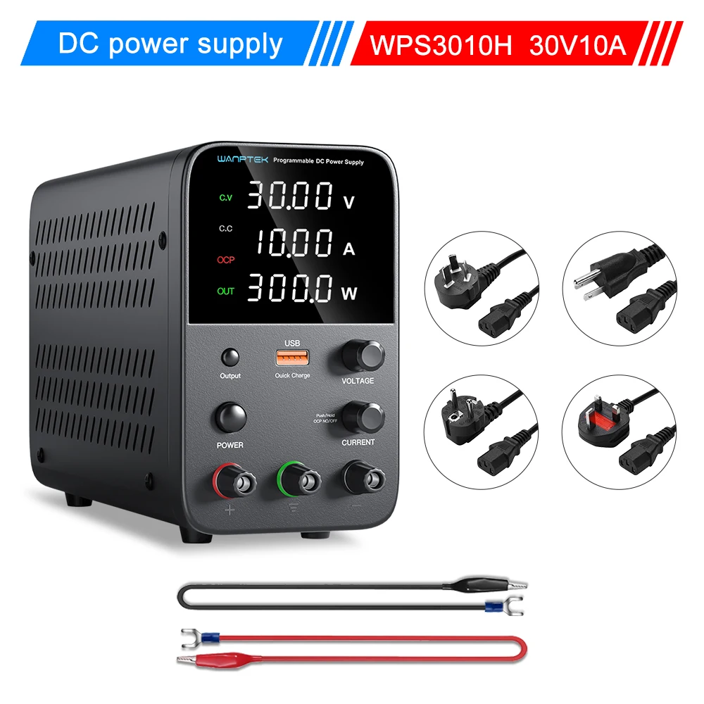 Wanptek Fonte de alimentação DC ajustável 30V 10A 60V 5A Lab Bench ...