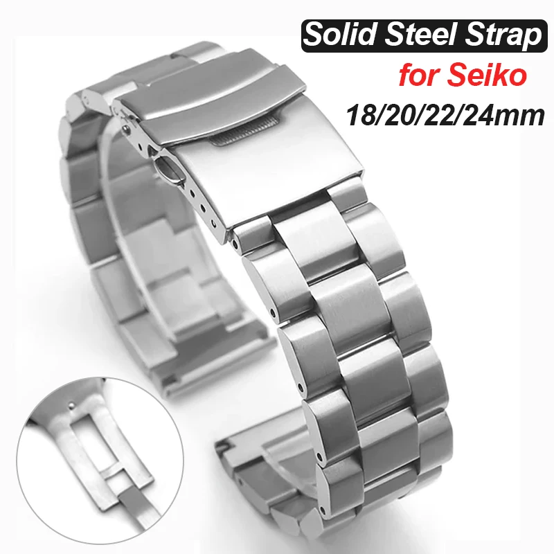 Luxury Watchband for Seiko Solid Buckle Stainless Steel Bracelet Metal ...