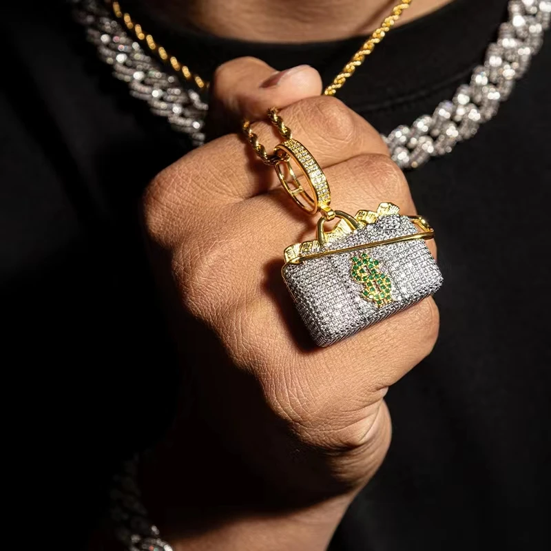 Hip-Hop-Lced-Out-Studded-Shiny-Dollar-Money-Bag-Pendant-with-Long-Chain ...