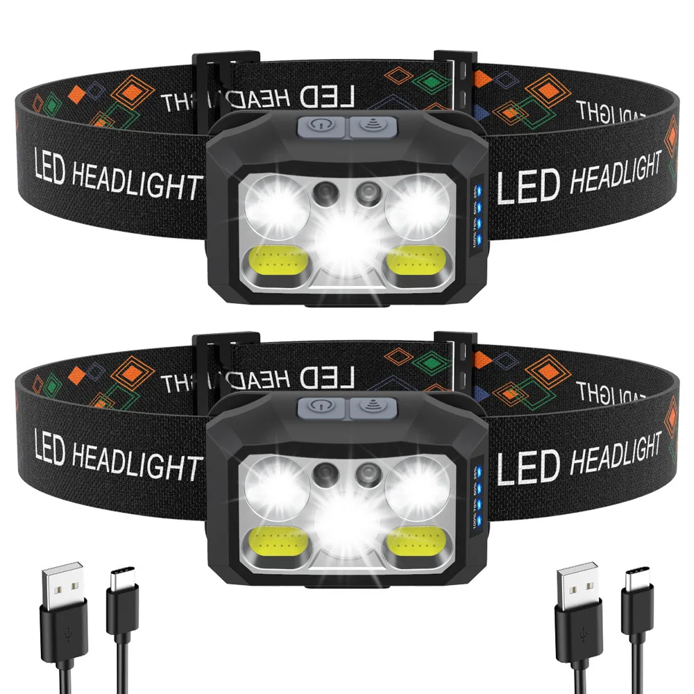Headlamps Rechargeable LED Headlight Hiking Head Lamp Portable XPE COB ...