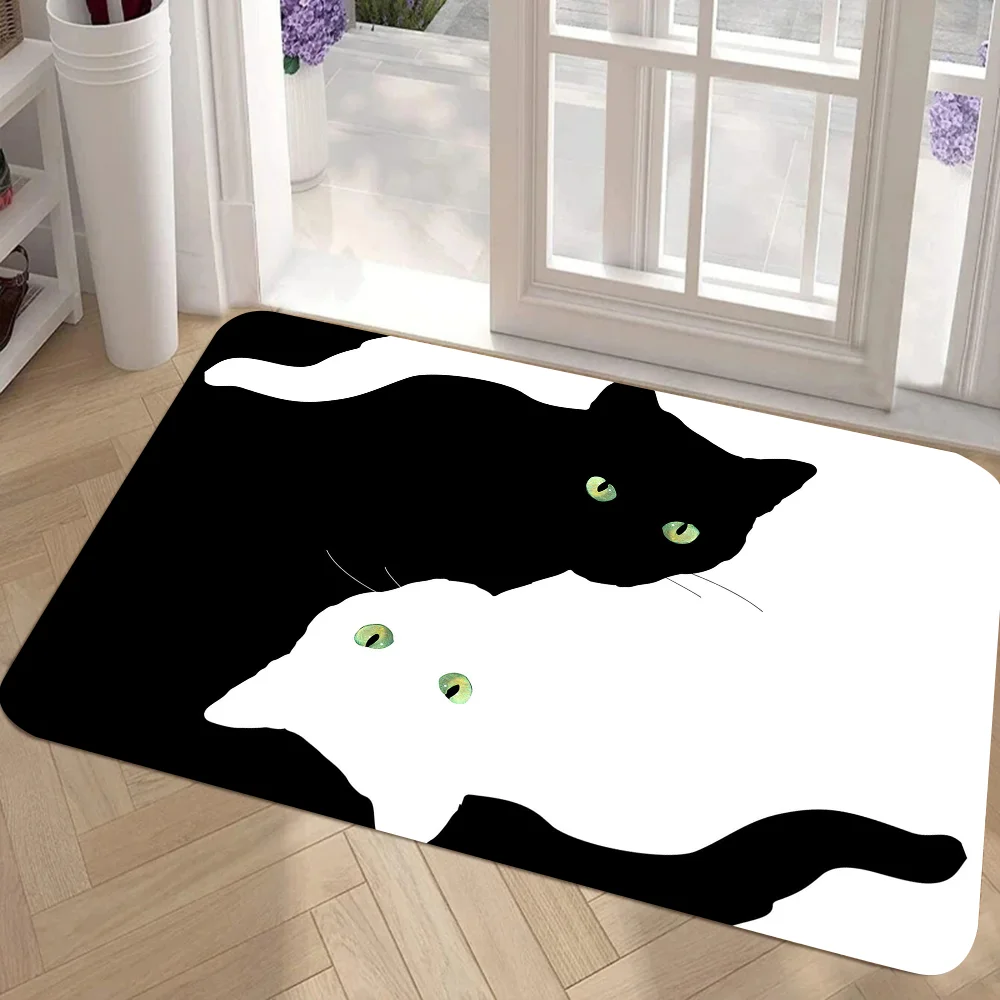 Cute-Cartoon-Black-Cat-White-Cat-Floor-Mat-Doormats-Home-Carpet-Foot ...