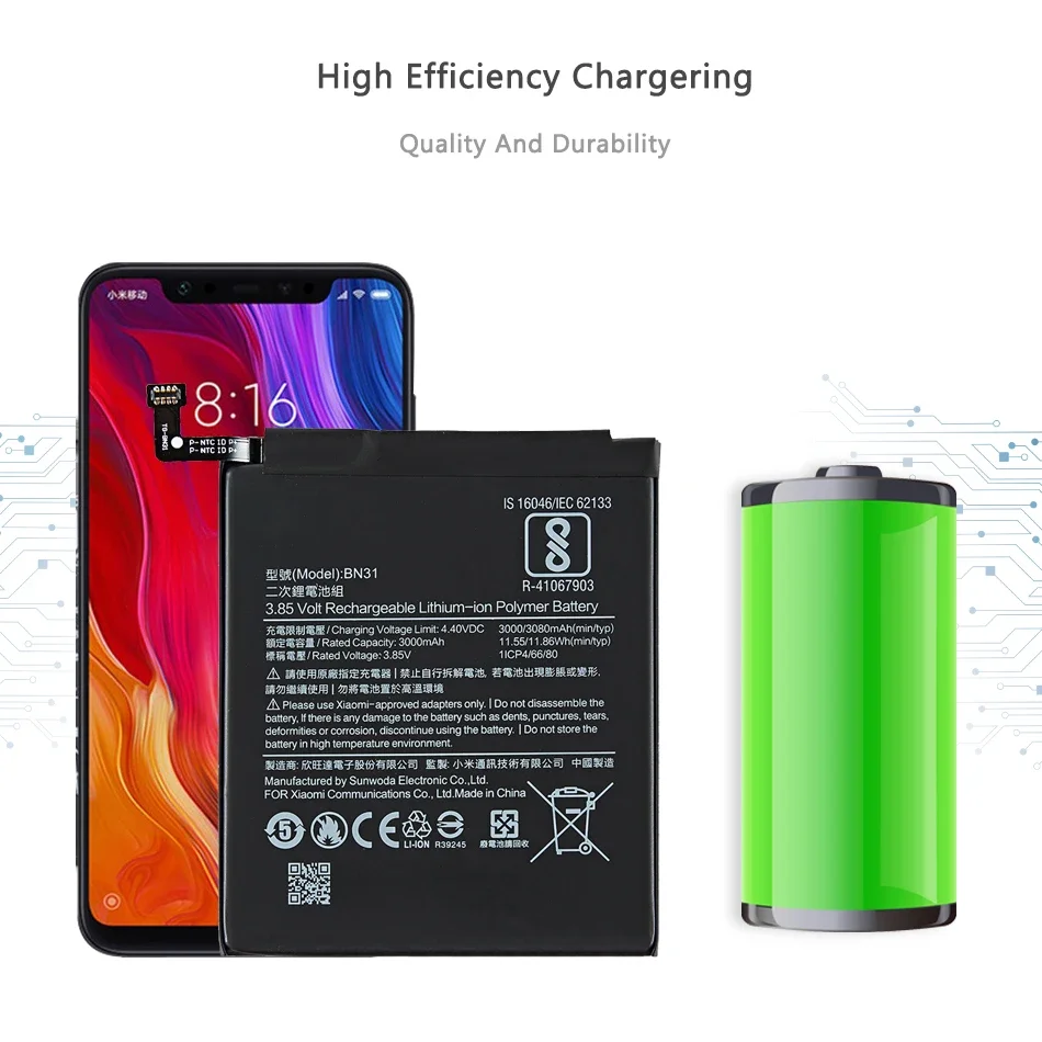 BN31 Аккумулятор для Xiaomi Xiao mi Pocophone F1 Redmi Note 5 5X 5S ...