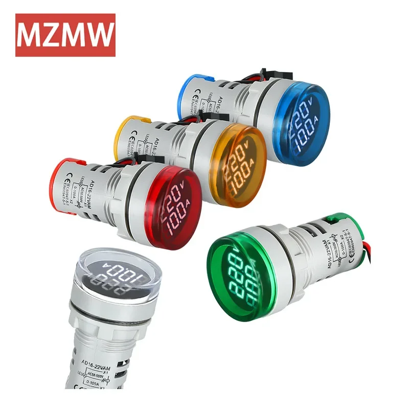 22mm-Mini-Round-LED-Measuring-Ammeter-Signal-Light-Voltmeter-Dual ...