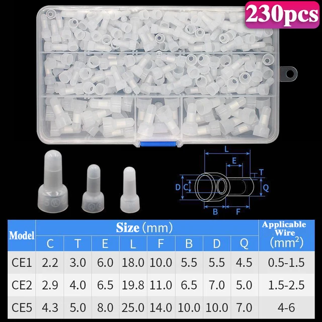 230 PCS Closed End Crimp Connectors 22/16/12 AWG Nylon Insulated Closed ...