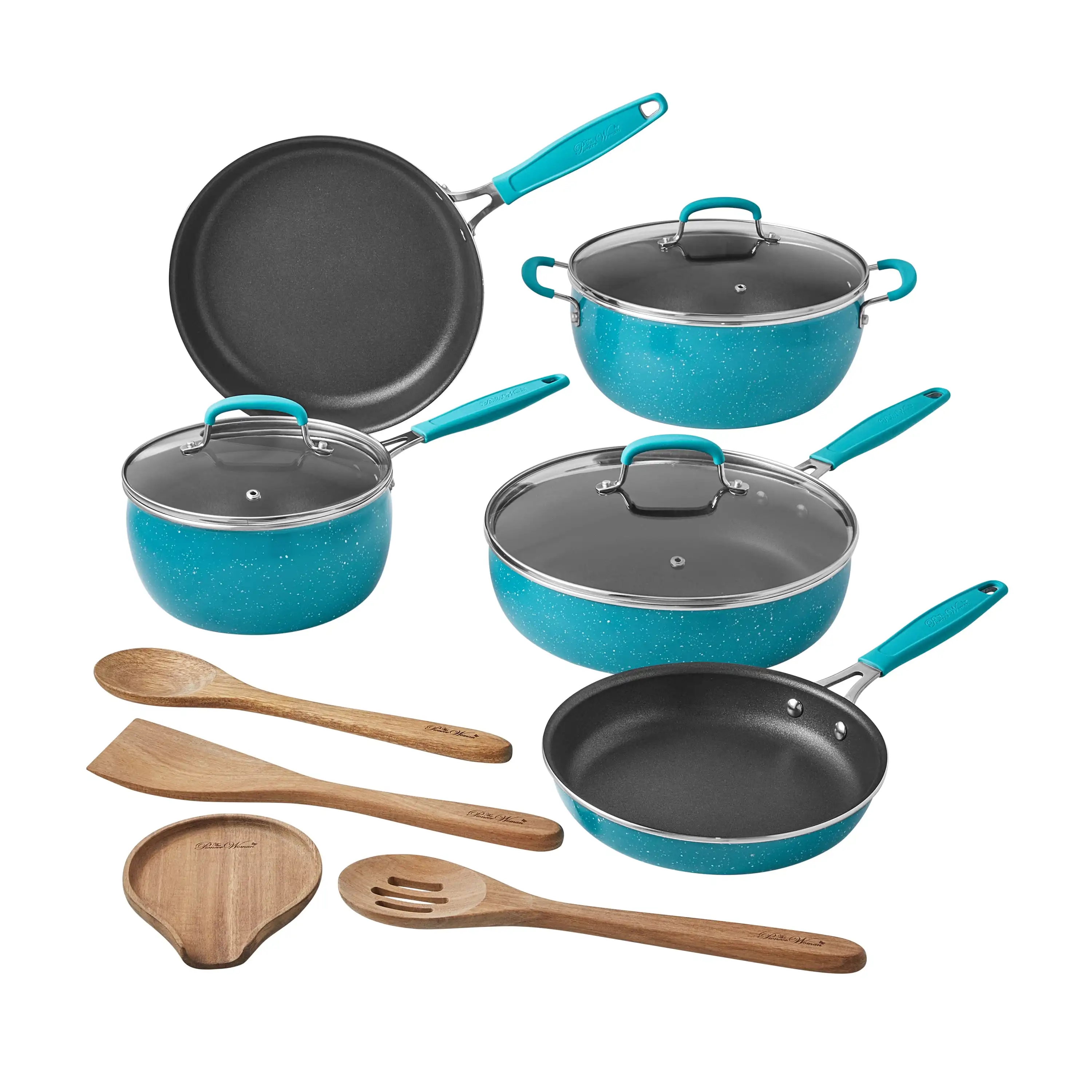 Frontier Speckle 12-Piece Aluminum Cookware Set, Teal