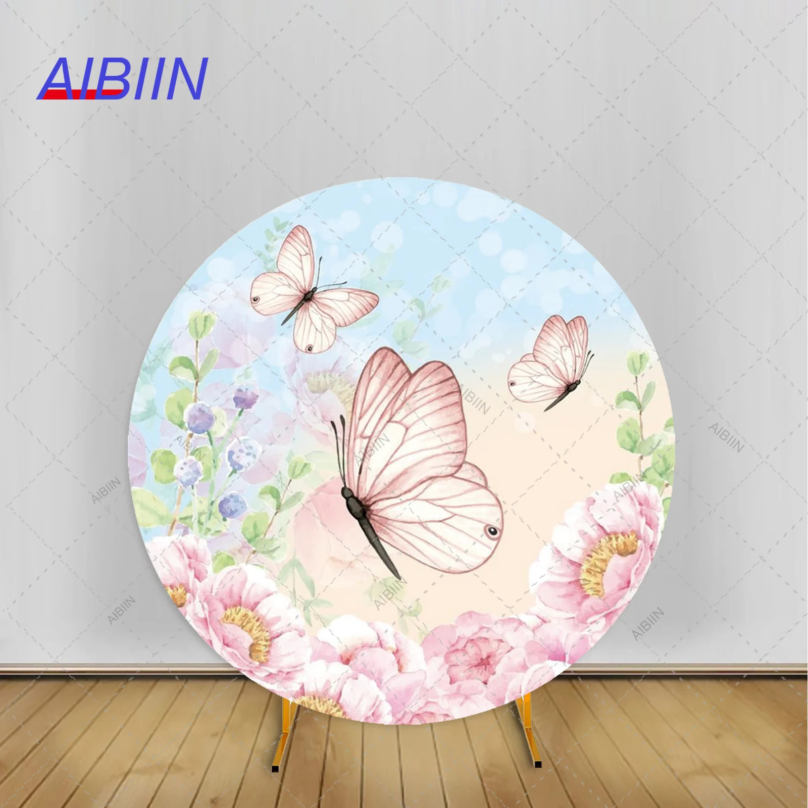 Butterfly Birthday Round Backdrop Cover Floral Girl Baby Shower Party ...