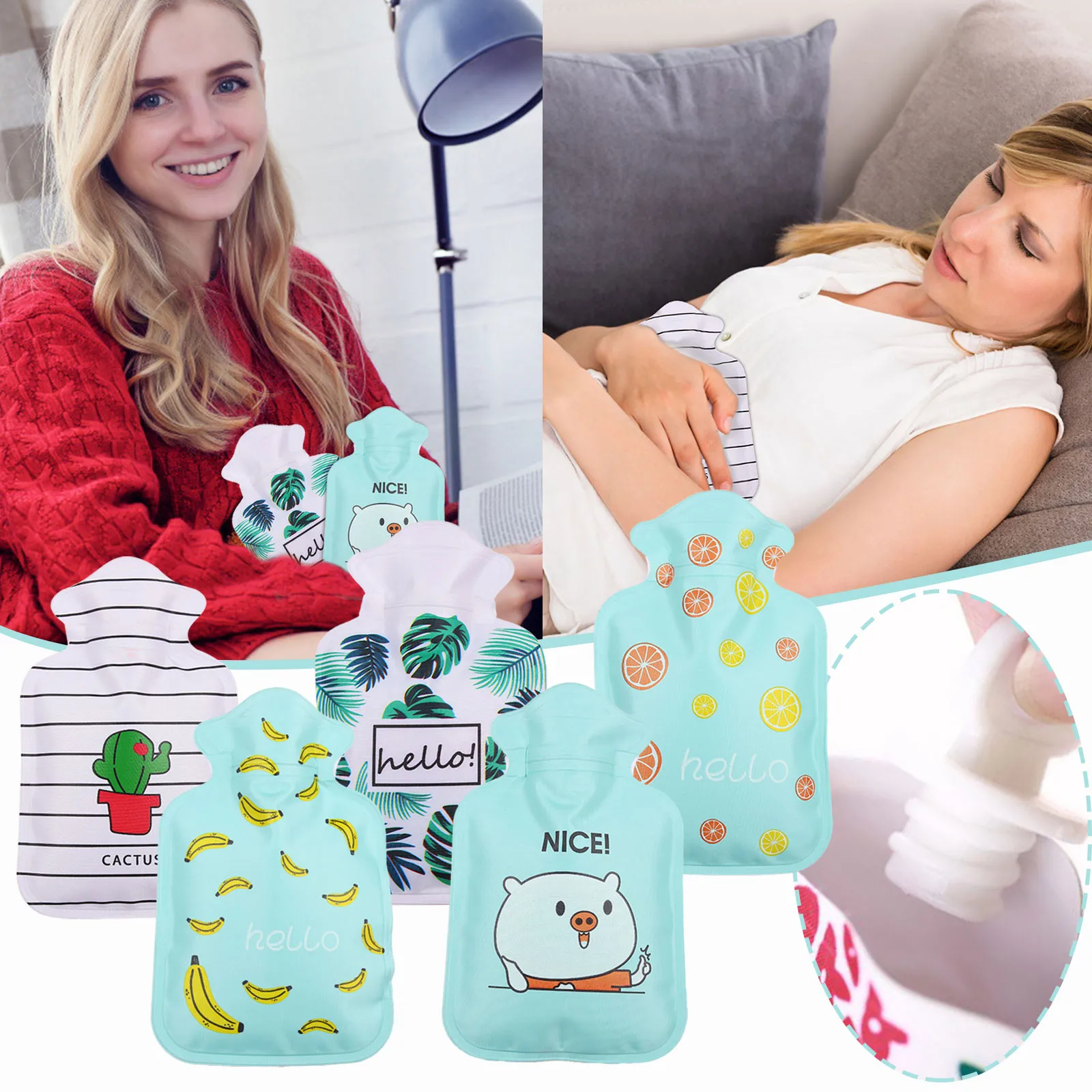 1pc Cute Hot Water Bag Warm Belly Treasure Cartoon Warmer Filled Mini ...