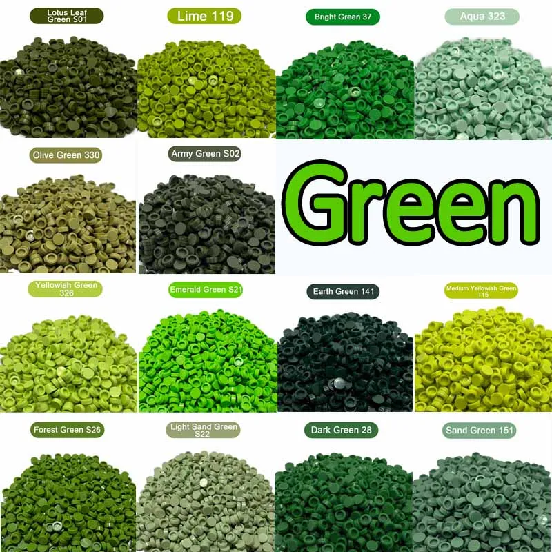 300PCS Green Color Round Tile 1x1 98138 Building Block Part Brick for ...