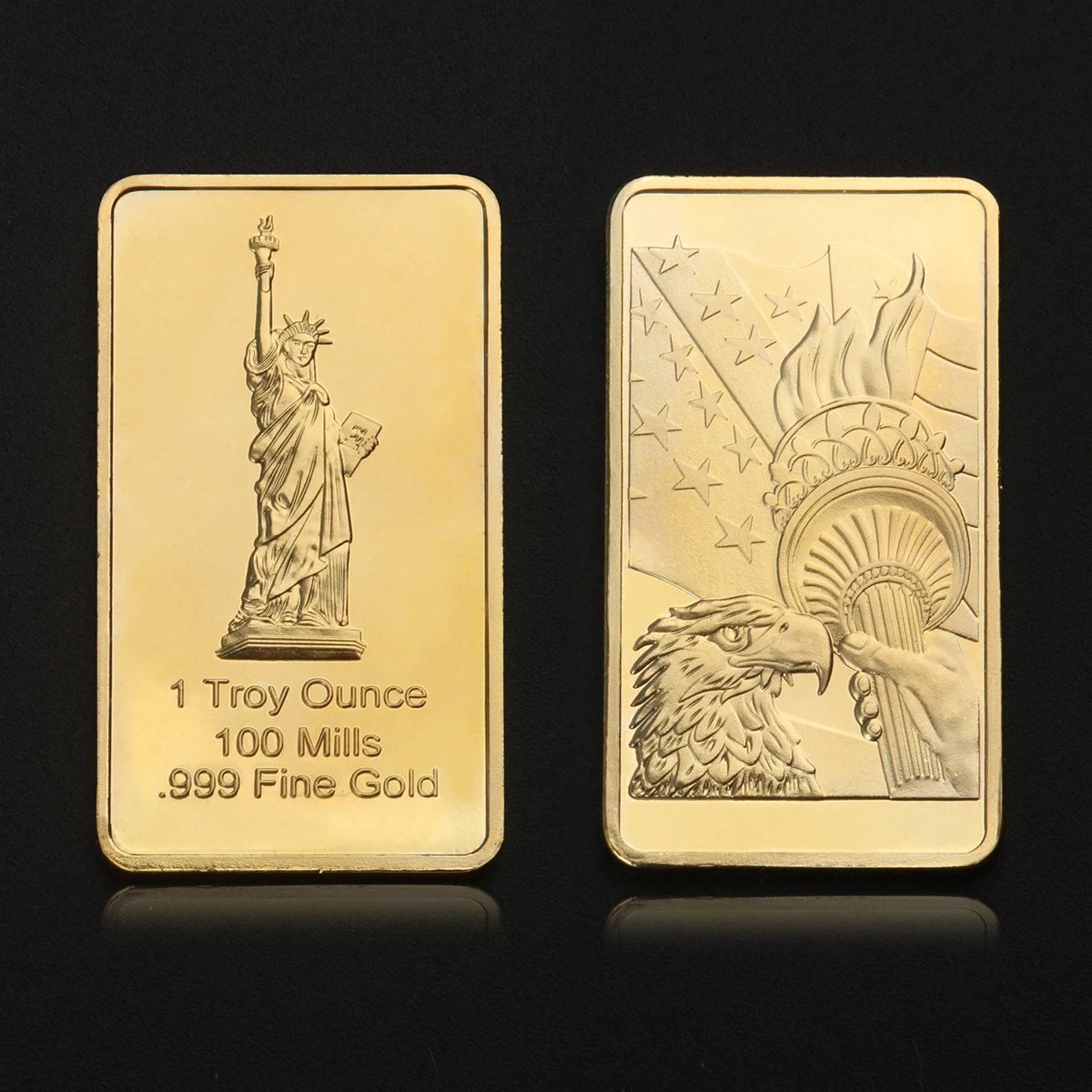 Customized-Rectangular-Metal-Coins-Statue-of-Liberty-Electroplated-Gold ...