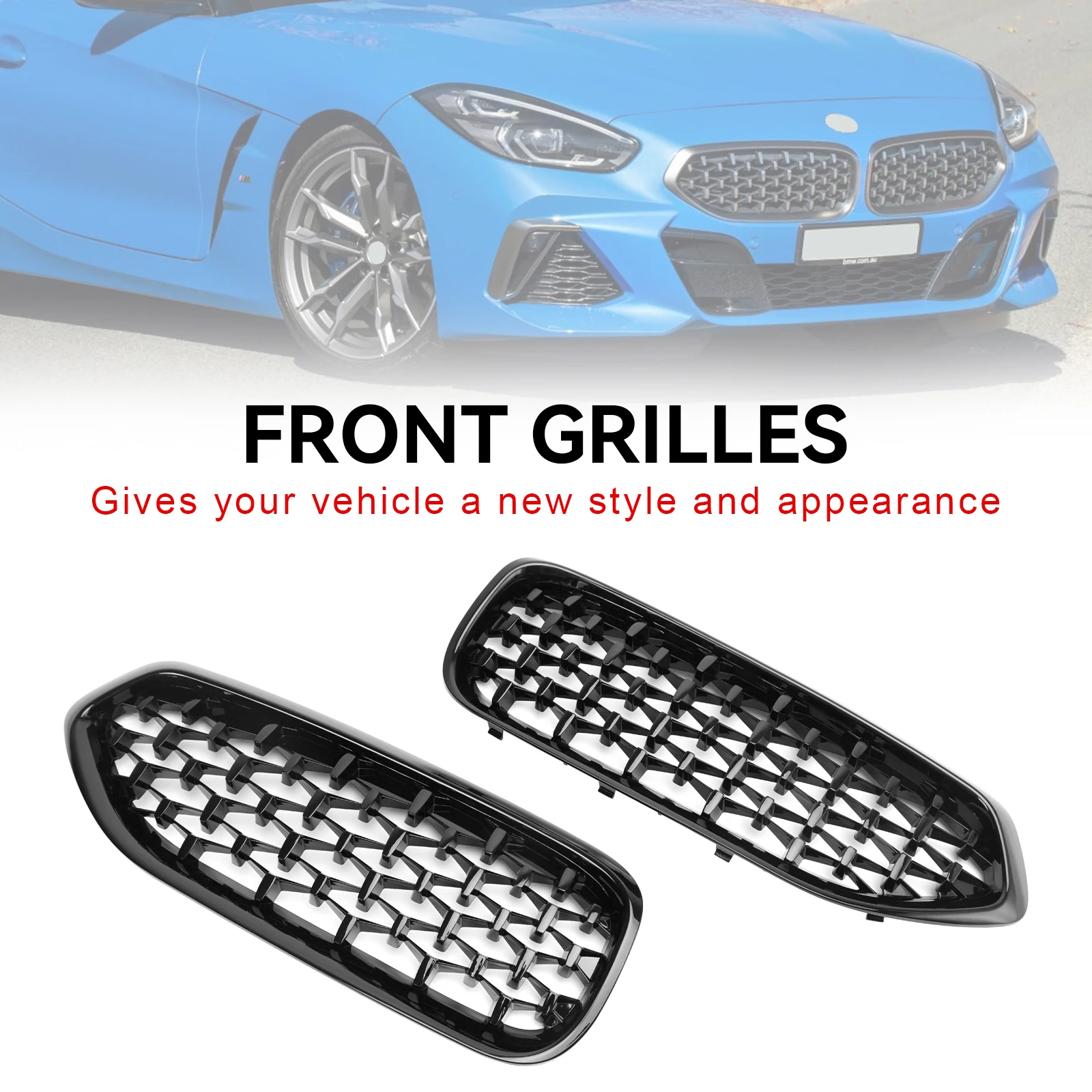 Areyourshop-Diamond-Style-Gloss-Black-Front-Kidney-Grill-Grille-Fit-BMW ...