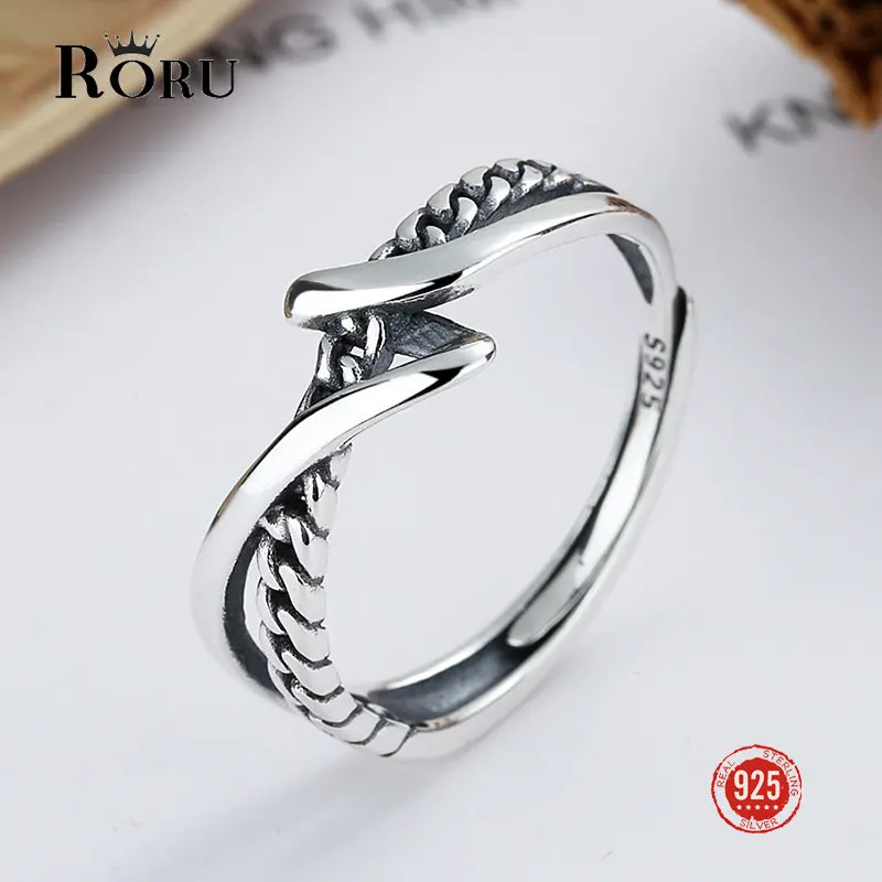 925 Sterling Silver Interwoven Chain Finger Ring Simple Retro Minority ...