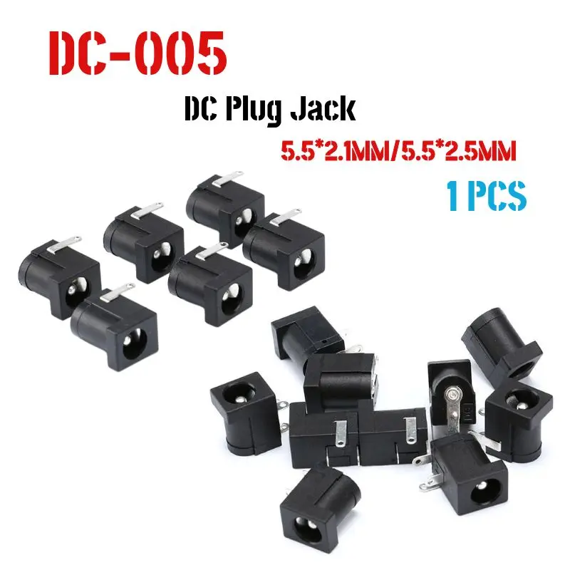 1 PCS/Lot DC 005 Black DC Power Jack Socket Connector DC005 5.5*2.1mm 5.5*2.5 2.1 socket Round ...