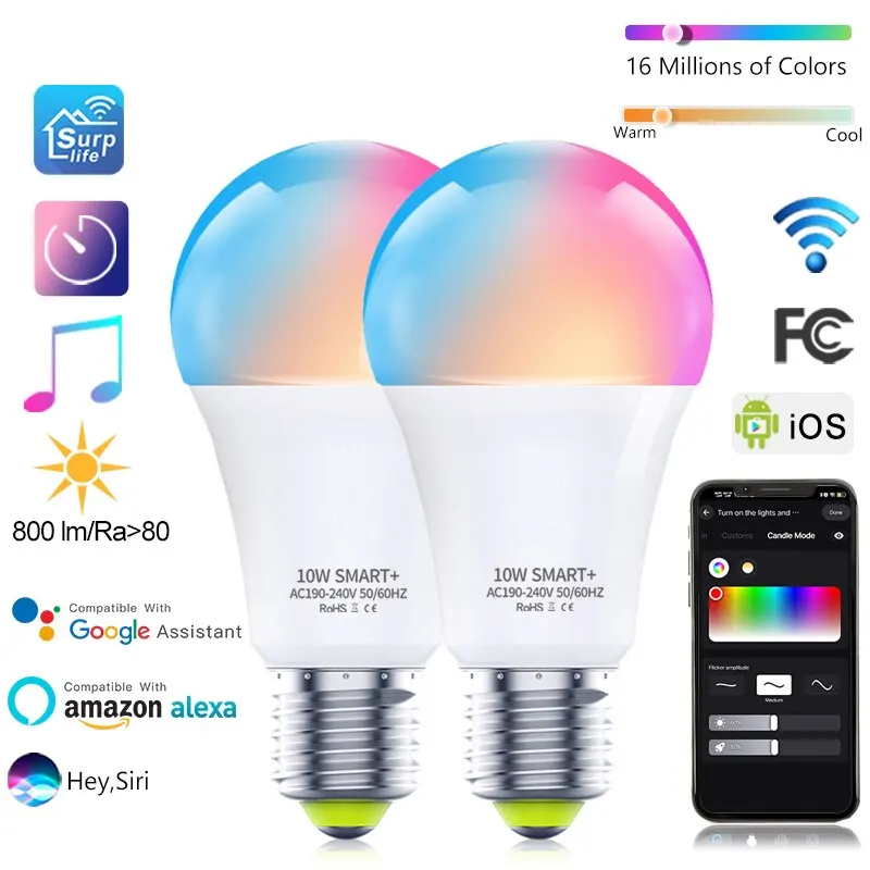 2-4pcs-Smart-Bulb-WiFi-and-Bluetooth-5-0-E27-Dimming-and-Color ...