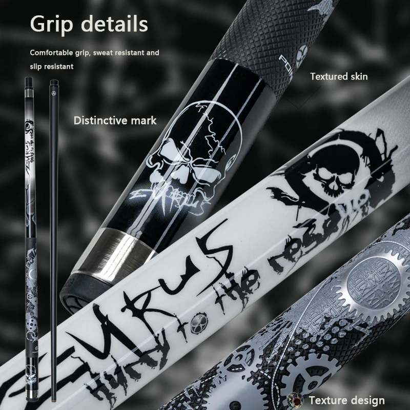 Professional-Grade-Carbon-Billiard-Cue-13mm-Tip-Skull-and-Mechanical ...