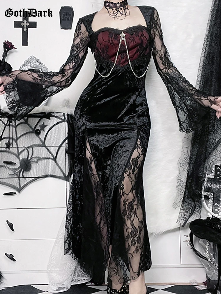 Goth Dark – Robe De Soirée Mi-longue En Velours Pour Femmes, Tenue ...