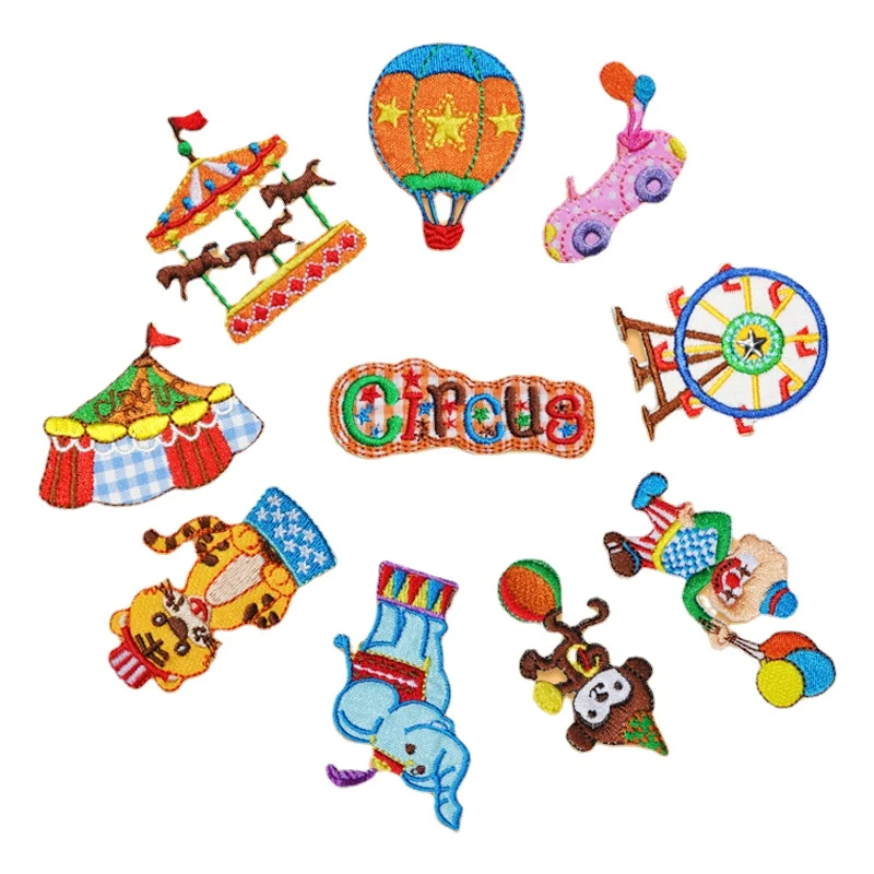 Cartoon-Circus-Embroidered-Appliques-Lion-Elephant-Monkey-Clown ...
