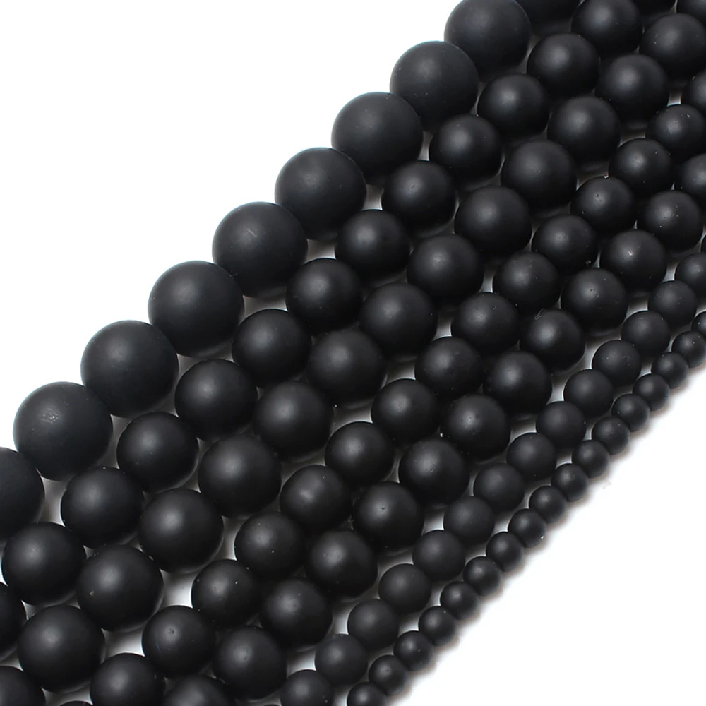6-8-10-12mm-Wholesale-Natural-Matte-Black-Stone-Beads-Round-Loose ...