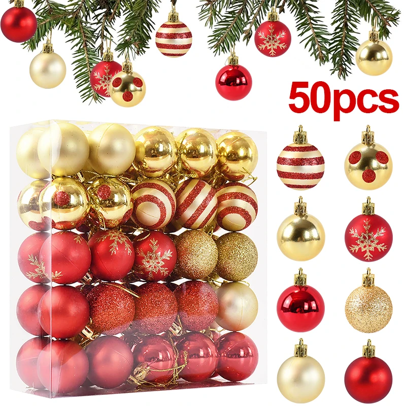 50-P-s-caixa-Bolas-de-Natal-Ornamentos-de-rvore-de-Natal-Bola-Xmas ...