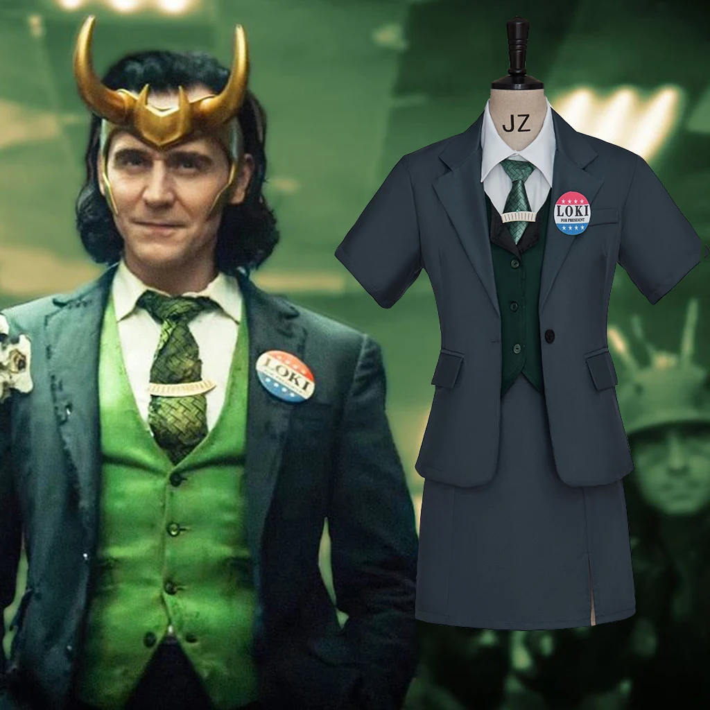 Traje-de-Cosplay-Loki-para-mujer-uniforme-falda-corbata-insignia-Loki-conjunto-completo-para ...