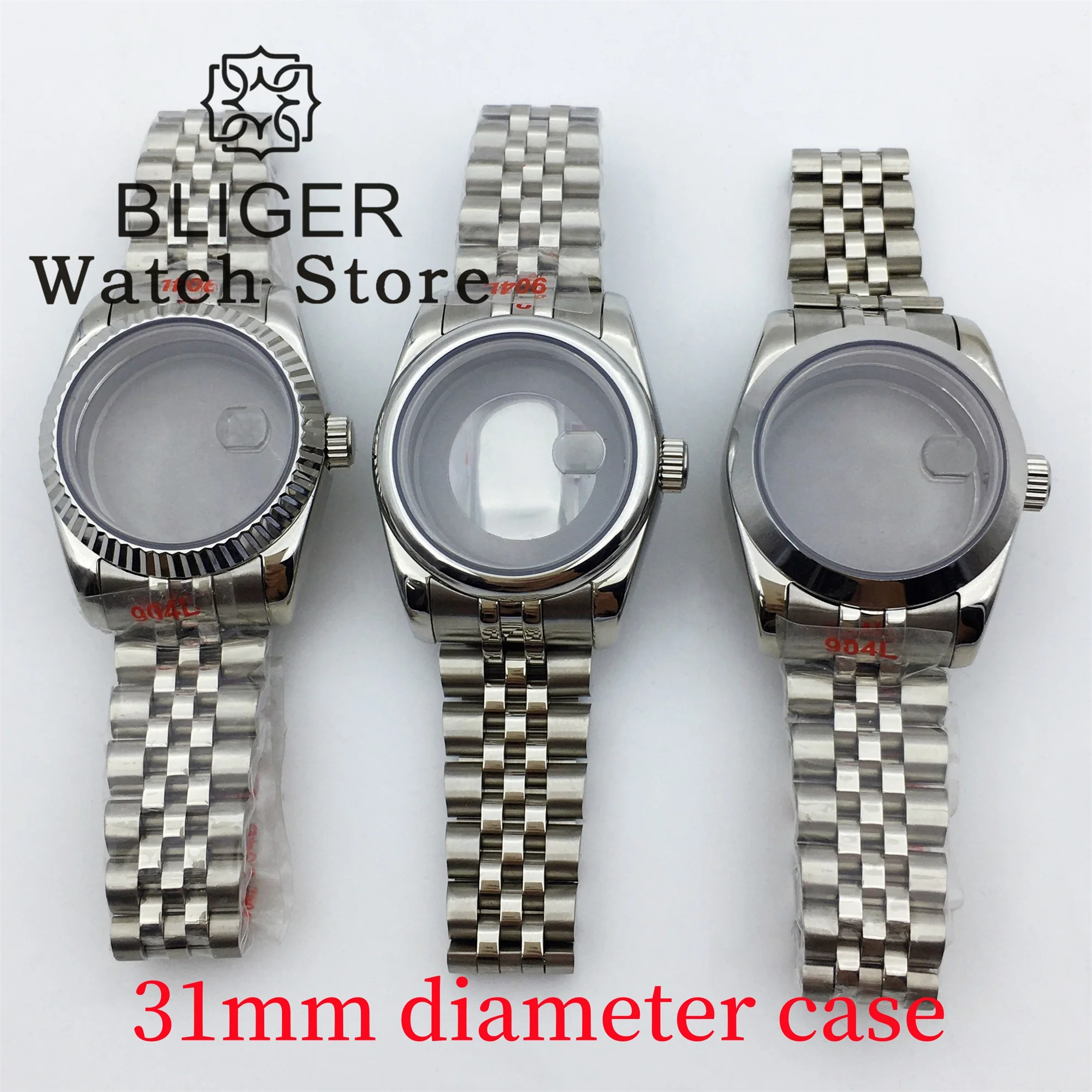 BLIGER-31mm-Watch-Case-With-Bracelet-Silver-Stainless-Steel-Round ...