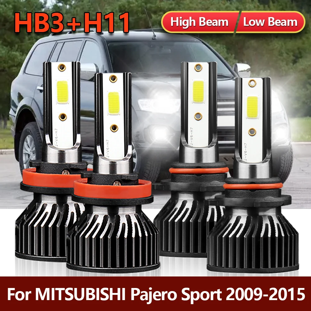 4x LED 9005/HB3 H11 Headlight High Low Bulbs Combo Car Lamps Kit For Mitsubishi Pajero Sport ...