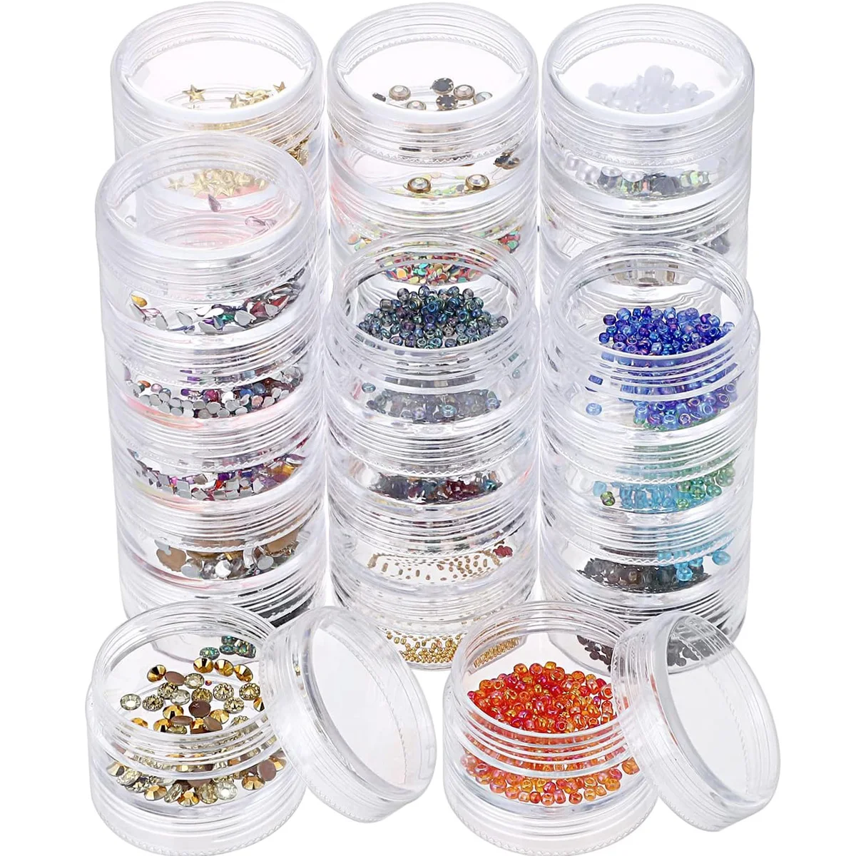 1-Set-5-Layer-Cylinder-Stackable-Bead-Containers-Plastic-Round-Clear ...