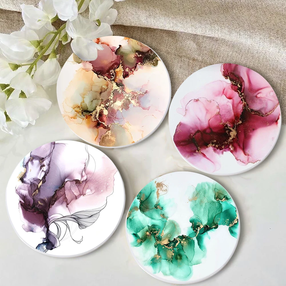 Abstract-Art-Coasters-for-Drinks-Tabletop-Protection-Teal-Watercolor ...