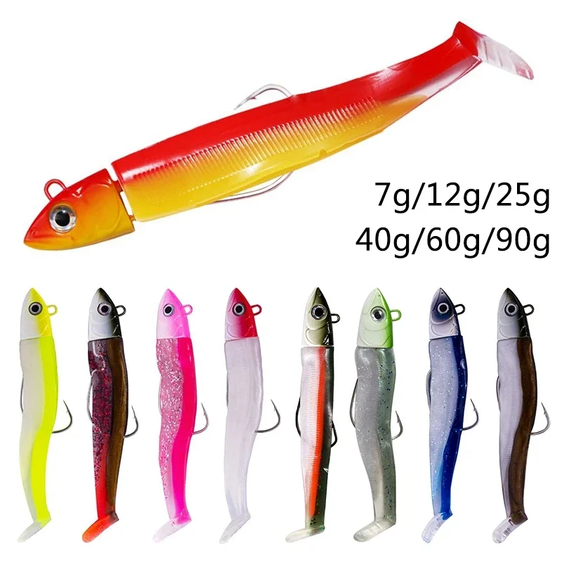 Black-Minnow-Lures-Fishing-Soft-Lure-Jigged-Head-Pre-assembled-Lures ...