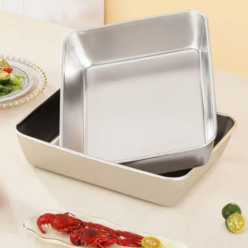 Stainless-Steel-Square-Plate-With-Lid-Rectangular-Food-Storage-Pan ...