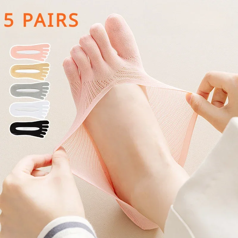 5-Pairs-Women-Toe-Socks-Summer-Mesh-No-show-Slipper-Socks-Slipper-Five ...