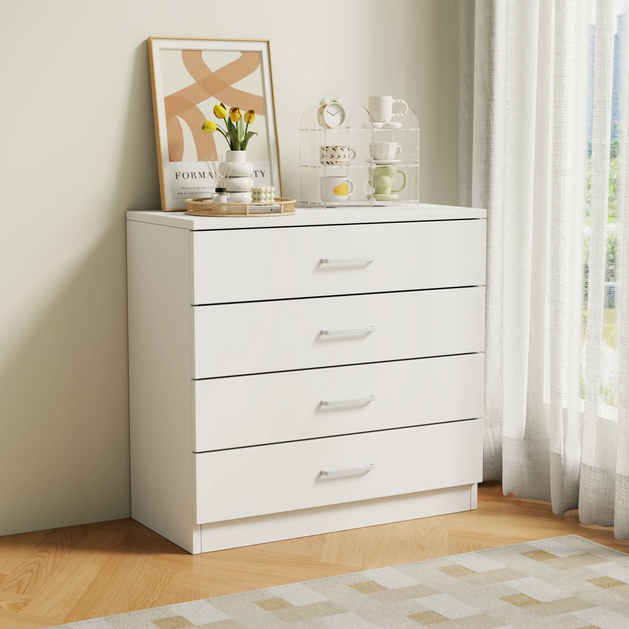 4-Drawer Chest of Drawers with Metal Handles-Heavy-Duty Hardwood&HDF ...