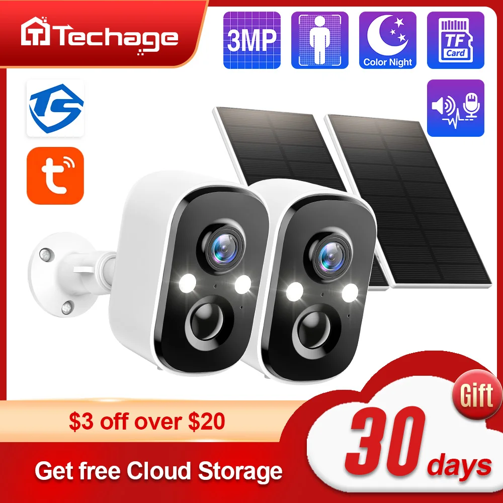 Techage-Tuya-3MP-Wireless-Sloar-Battery-IP-Camera-Outdoor-Security-WiFi ...