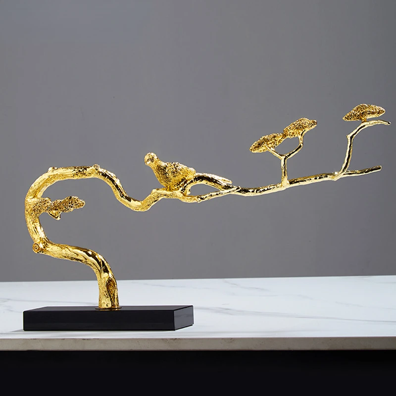 Metal Handicraft Alloy Luck Golden Tree Pine Tree Golden Bird Metal ...