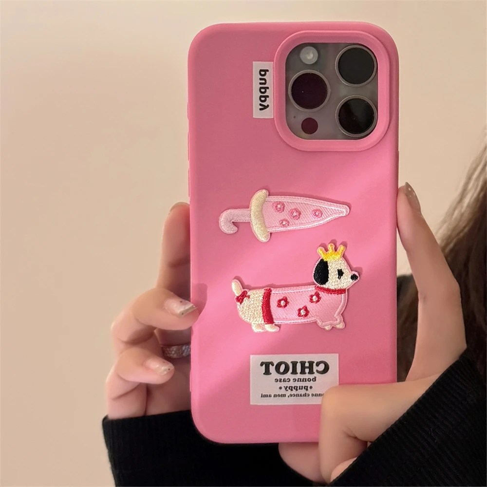 INS Cute Cartoon Pink Dachshund Phone Case For iPhone 12 15 16 Pro Max ...