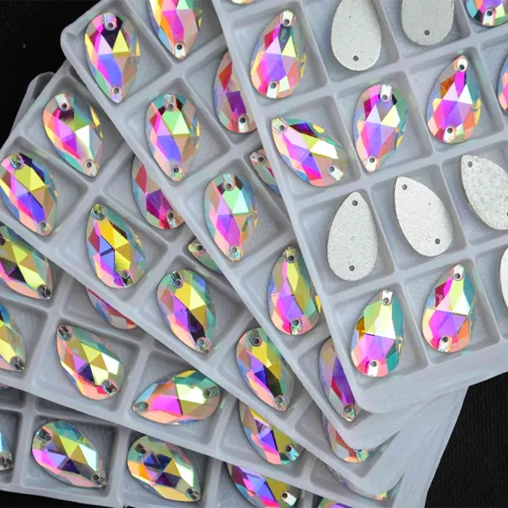 AAA-Quality-7-12-22-38mm-crystal-AB-Color-Teardrop-Flatback-Silver-base ...