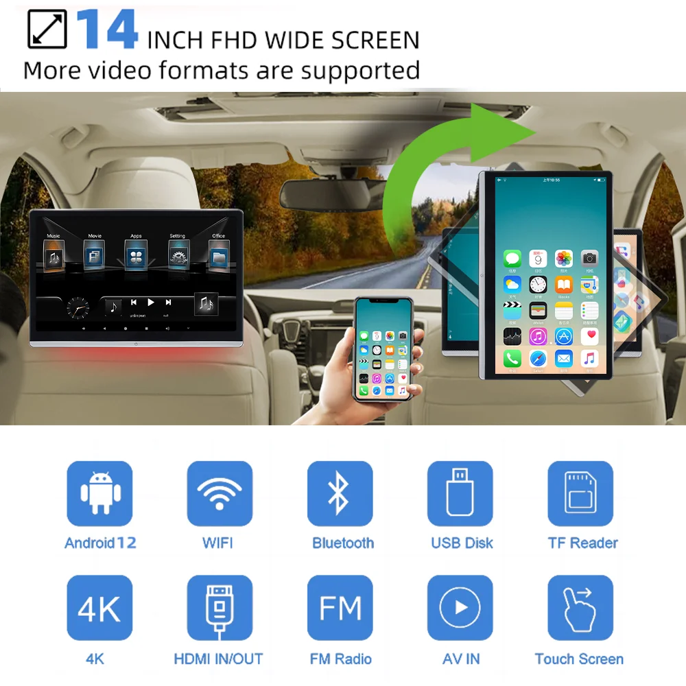 14-Android-12-Car-Headrest-Monitor-Display-IPS-Touch-Screen-For-Car ...
