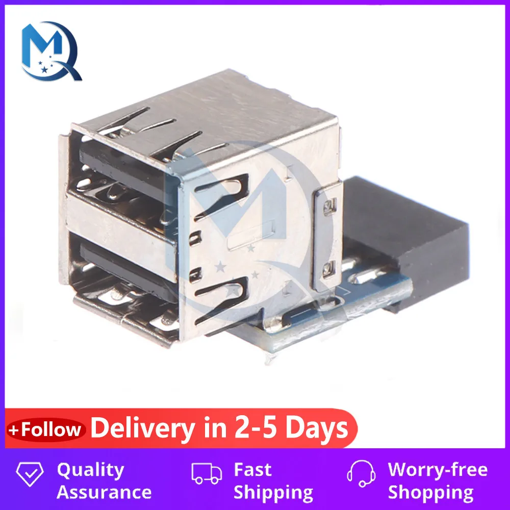 1Pcs 9-pin Motherboard to Dual USB 2.0 Connector Black Motherboard To 2 ...