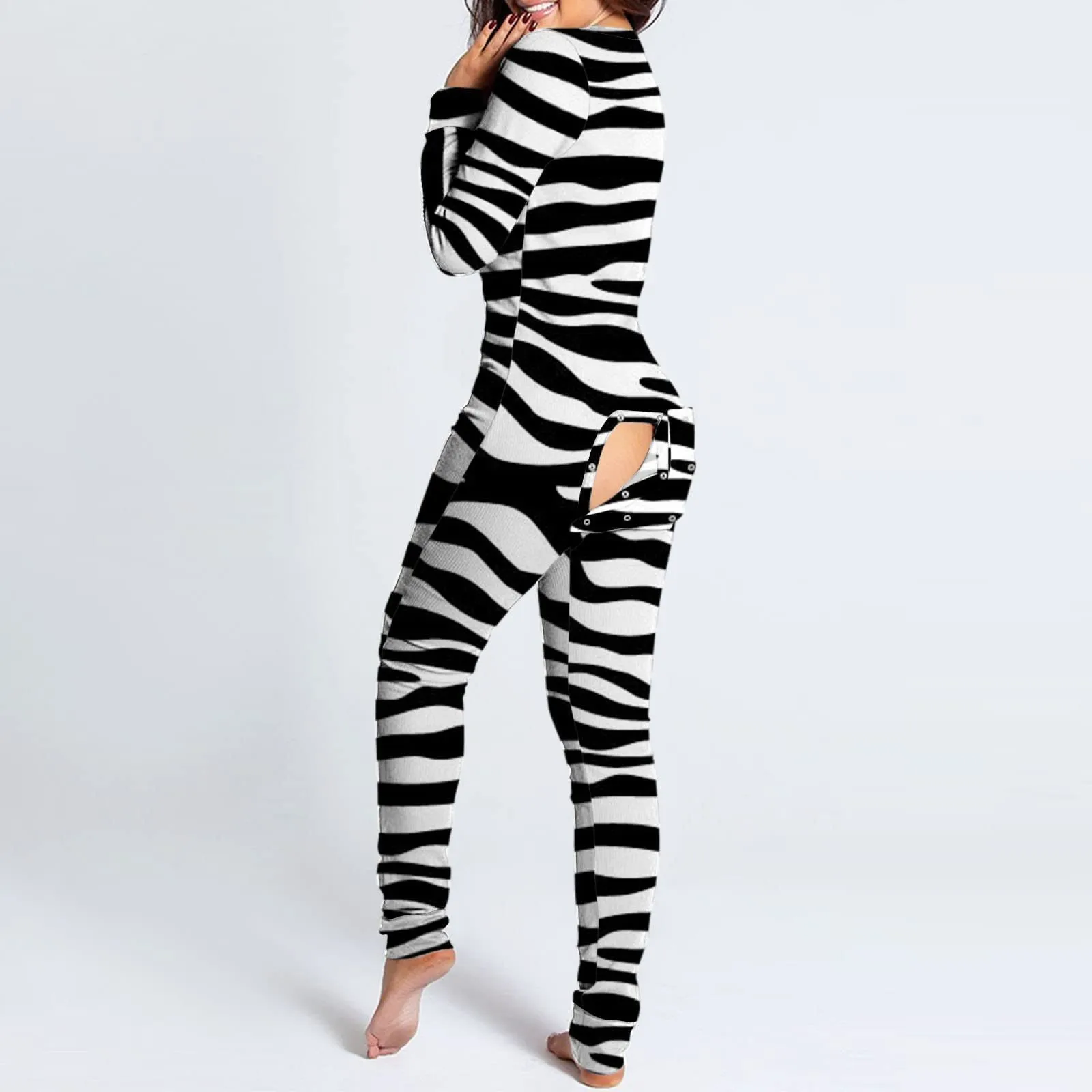 Women-Bodysuit-With-Butt-Flap-For-Adults-Sexy-Onesies-Sleepwear-Romper ...