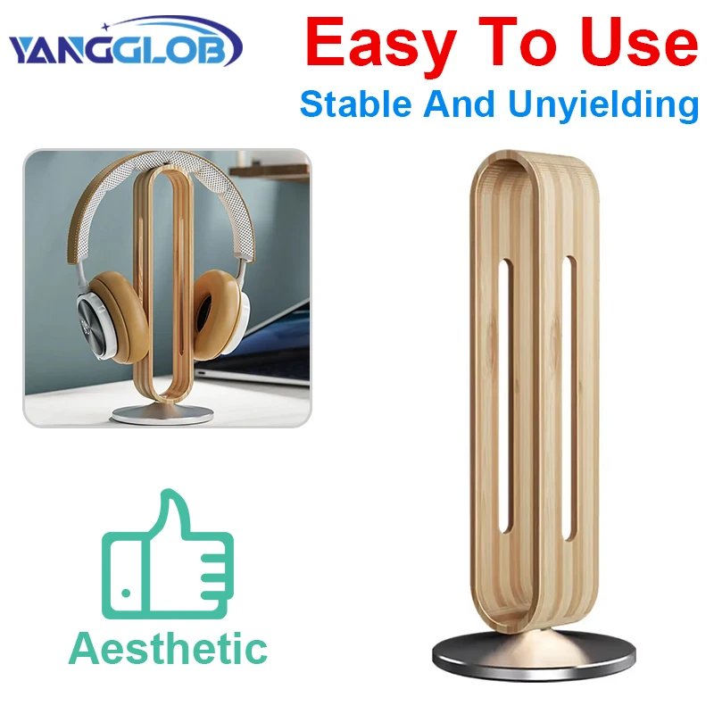 Bamboo Wood Aluminum Headphone Stand Earphone Display Rack Hanger ...