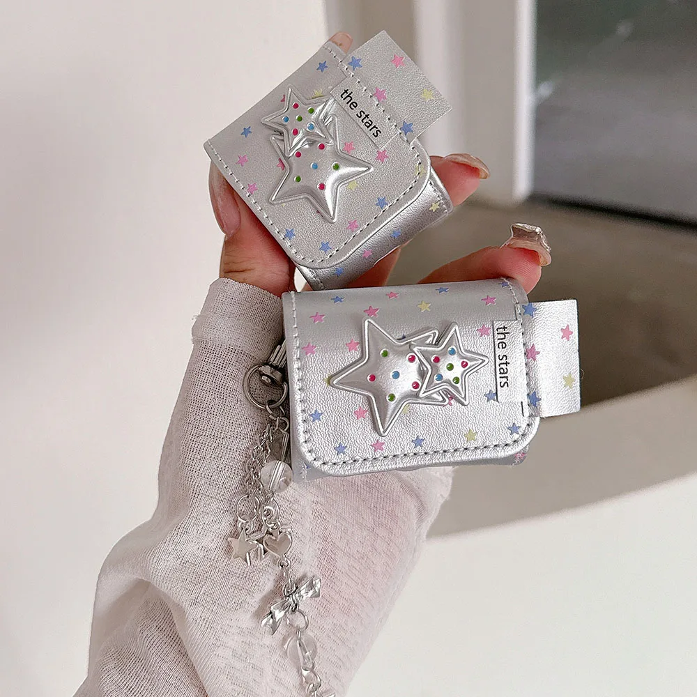 Luxury Leather Silver 3D Star Headphone Case For Apple Airpods Pro 2 ...