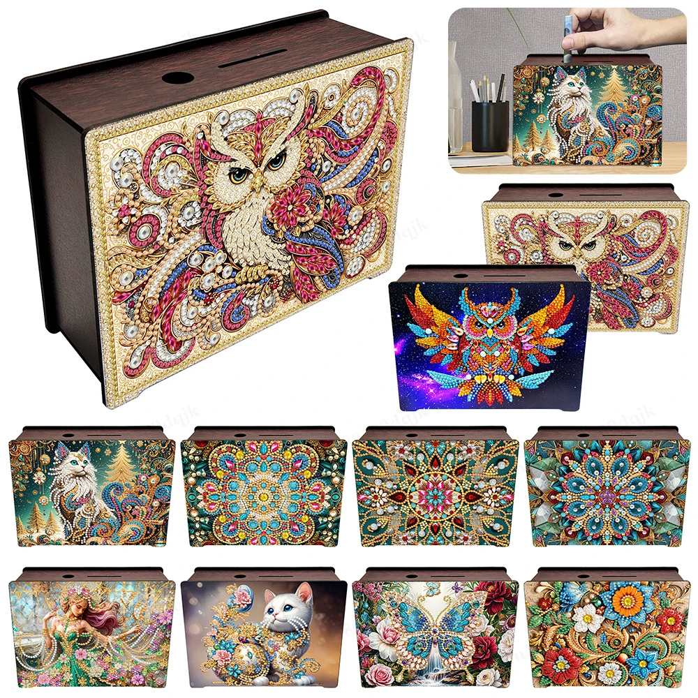 Mandala Diamond Painting Money Saving Box Wooden Coin Bank Desktop ...