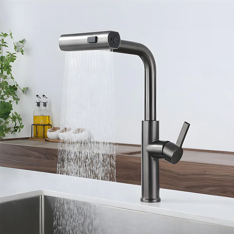 Kitchen-Faucet-Big-Waterfall-Spout-Pull-Out-Sprinkler-Single-Handle ...