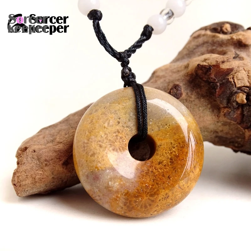 Natural-Healing-Crinoid-Stone-Ping-Buckle-Coral-Pendant-Long-Chain ...