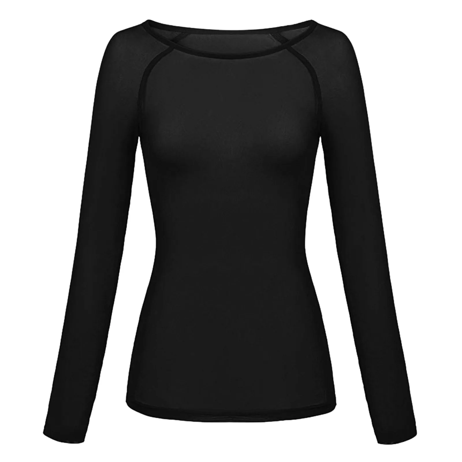 Women-Mesh-Top-Transparent-Shirt-Long-Sleeve-Sexy-Solid-Black-White ...