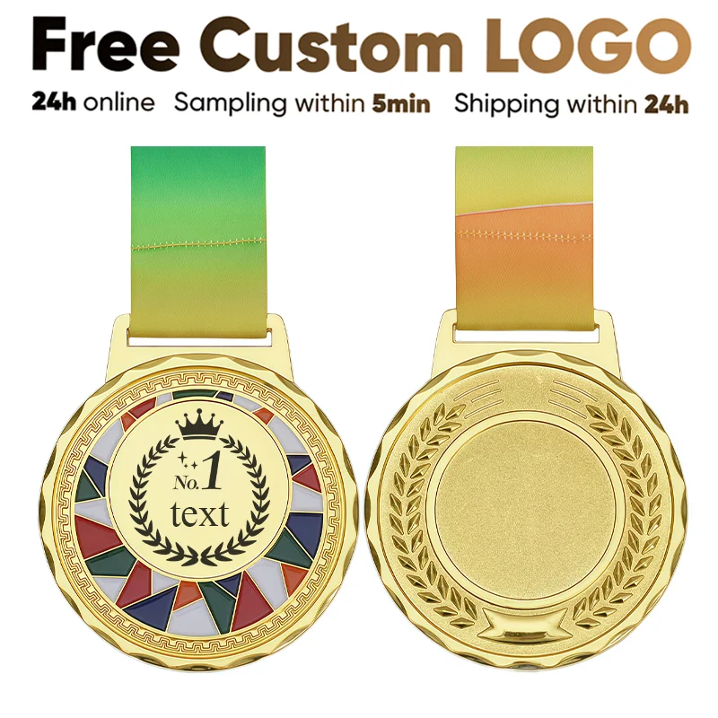 Blank Medals Free Personalised Gold Color Medal With Ribbon And Silver ...