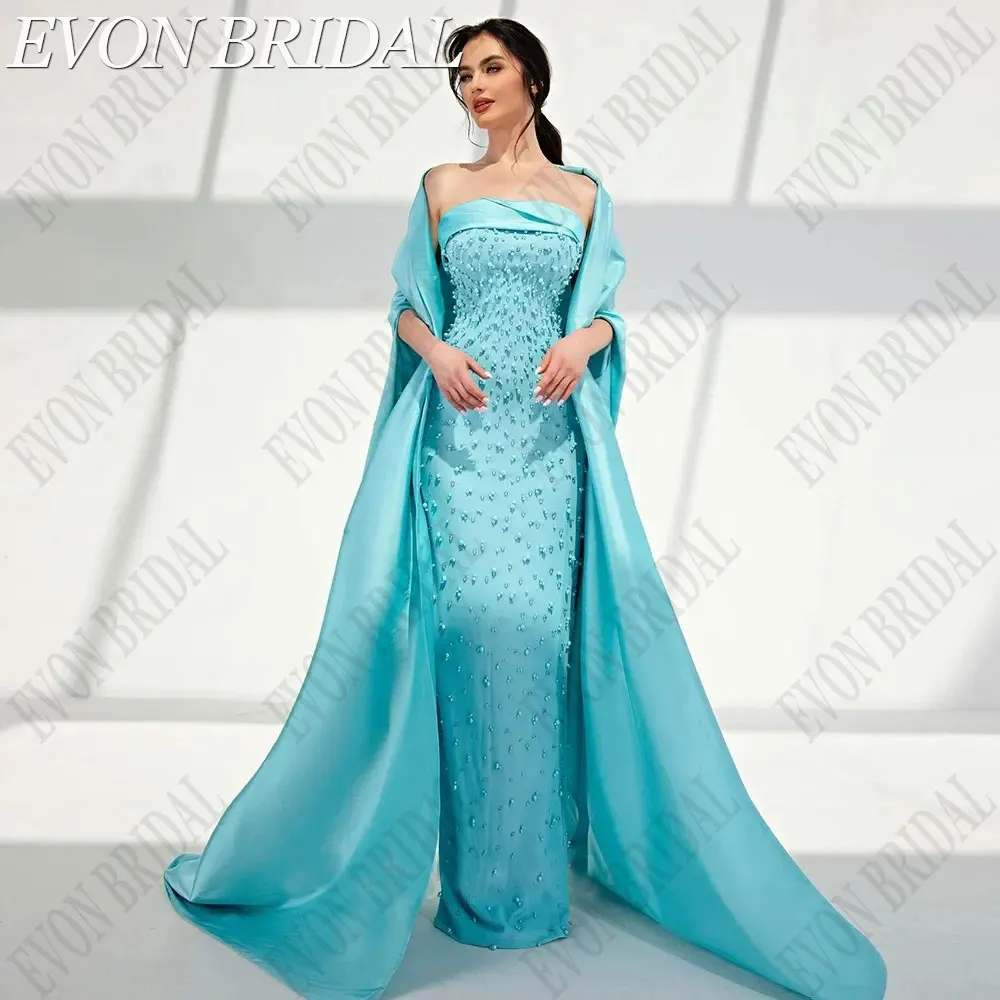 EVON-BRIDAL-Beading-Sky-Blue-Satin-Evening-Gowns-Strapless-Mermaid-Prom ...