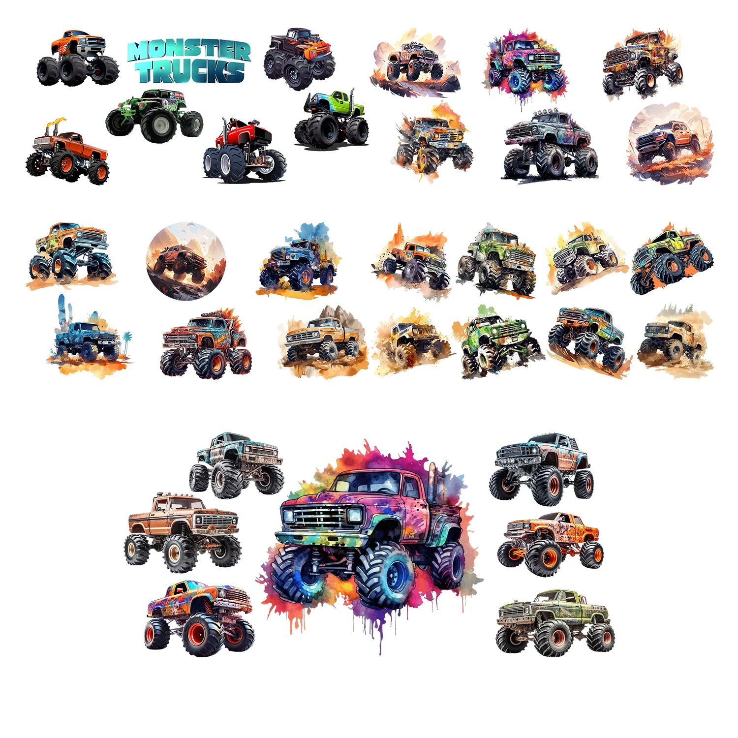 Monster Truck Design 3D Effects Stickers Bright Color Decals DIY ...